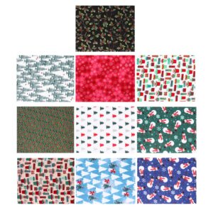 EXCEART 10 Sheets Christmas Cotton Fabric Bundles Square Christmas Tree Quilting Patchwork Precut Santa Claus Printed Fabric Scraps for Christmas Sewing DIY Crafts 20x25cm