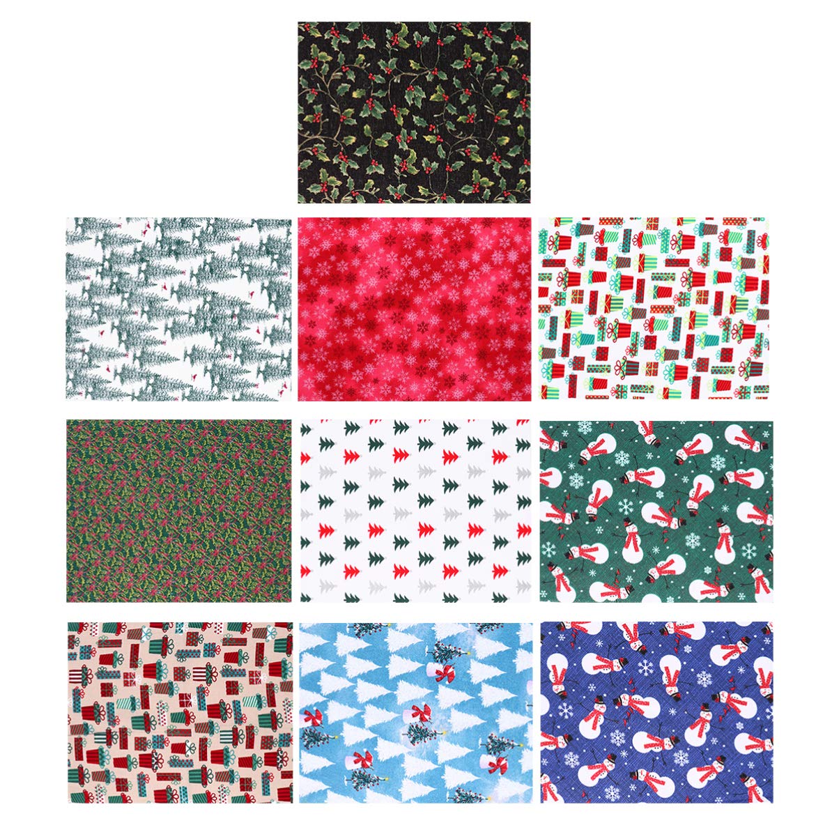 EXCEART 10 Sheets Christmas Cotton Fabric Bundles Square Christmas Tree Quilting Patchwork Precut Santa Claus Printed Fabric Scraps for Christmas Sewing DIY Crafts 20x25cm