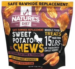 nature's diet sweet potato chews xl 2lb bag safe rawhide replacement, natural treat, training, teeth, healthy snack for dogs