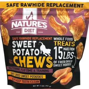 Nature's Diet Sweet Potato Chews XL 2lb Bag Safe Rawhide Replacement, Natural Treat, Training, Teeth, Healthy Snack for Dogs