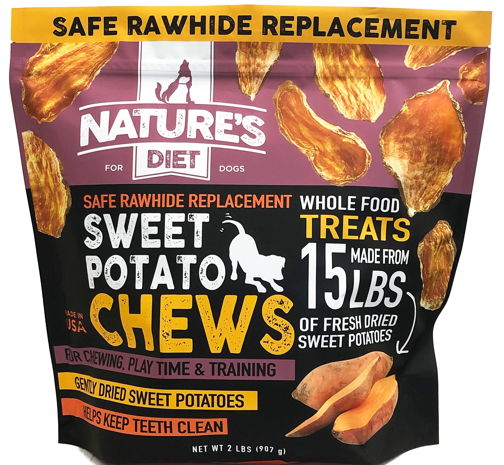 Nature's Diet Sweet Potato Chews XL 2lb Bag Safe Rawhide Replacement, Natural Treat, Training, Teeth, Healthy Snack for Dogs