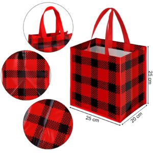 Aneco 12 Pieces Christmas Gift Bags Red and Black Plaid Reusable Non-woven Bags Christmas Treat Bags Tote Bag with Handles 9.8 x 7.9 x 9.8 Inch Party Favors