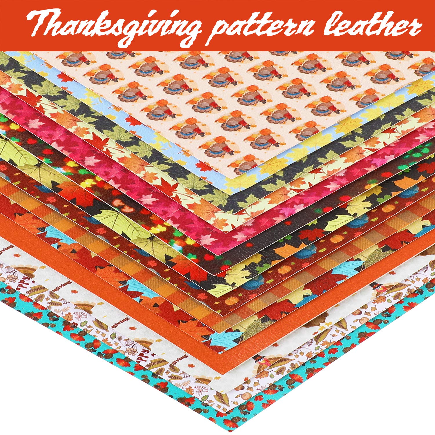 15 Pieces Thanksgiving Faux Leather Sheets Printed Fall Leaves Printed Leather Sheets for DIY, 8.3 x 6.3 Inch