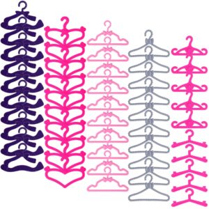 janyun 50 packs small doll cloth hangers for 11.5 inch girl dolls for plastic hanging dress closet accessories, mixed packaging