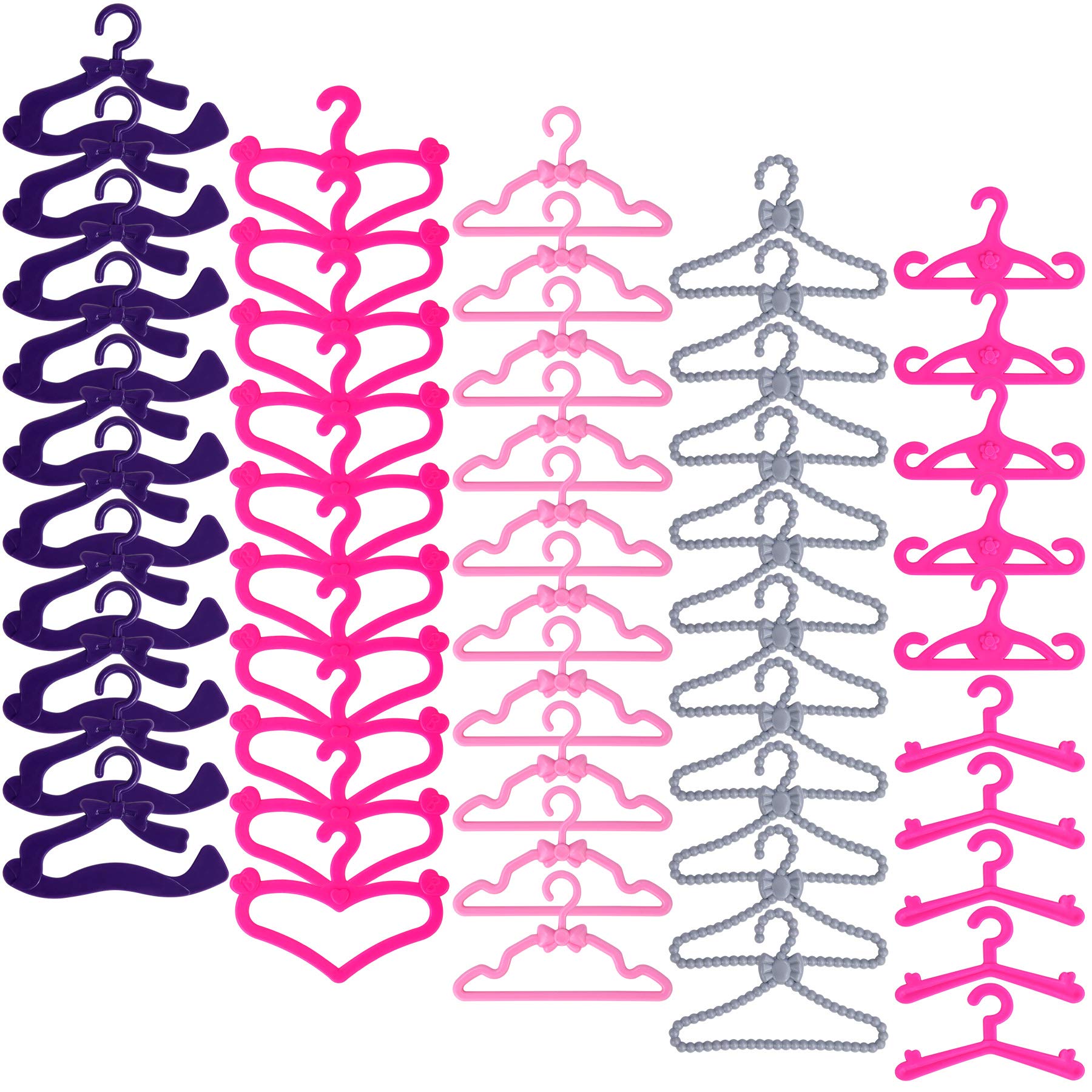 JANYUN 50 Packs Small Doll Cloth Hangers for 11.5 inch Girl Dolls for Plastic Hanging Dress Closet Accessories, Mixed Packaging