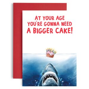 huxters funny birthday card - you're gonna need a bigger cake, jaws theme