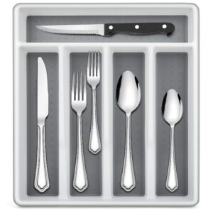 lianyu 72-piece silverware set with steak knives and organizer tray, stainless steel cutlery flatware set for 12, tableware eating utensils set with scalloped edge, dishwasher safe, mirror polished