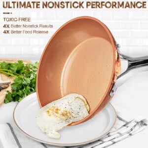 MICHELANGELO Nonstick Fry Pan With Lid, Hammered Copper Frying Pan Nonstick Skillet, 12 Inch Frying Pan Induction Compatible - Large Frying Pan 12 Inch