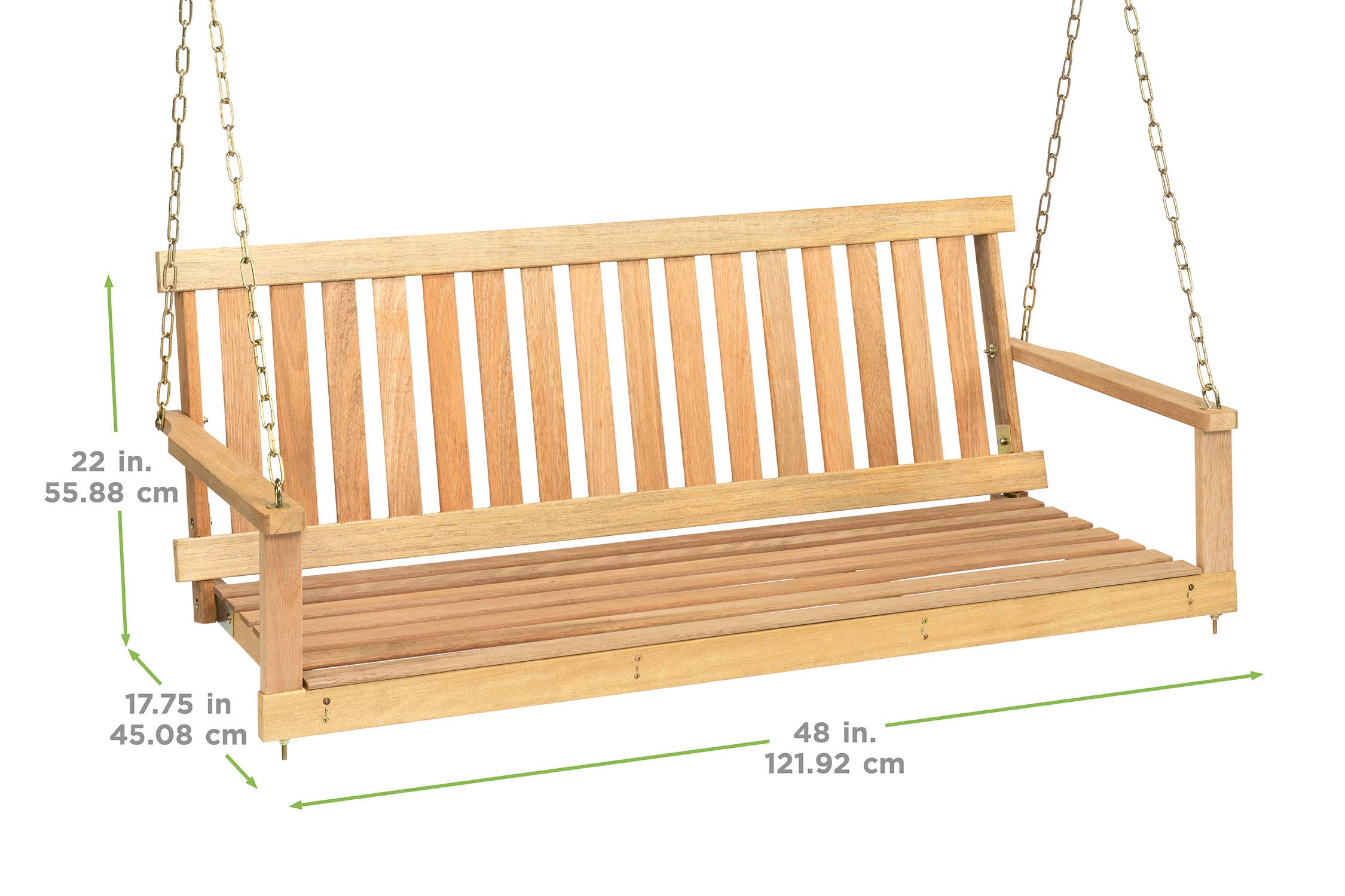 Traditional 4-Foot Wooden Porch Swing Seat with Chains Woodlawn&Home, 800018