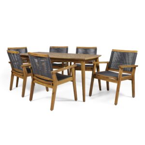 christopher knight home ashley outdoor 7 piece acacia wood dining, teak and dark gray