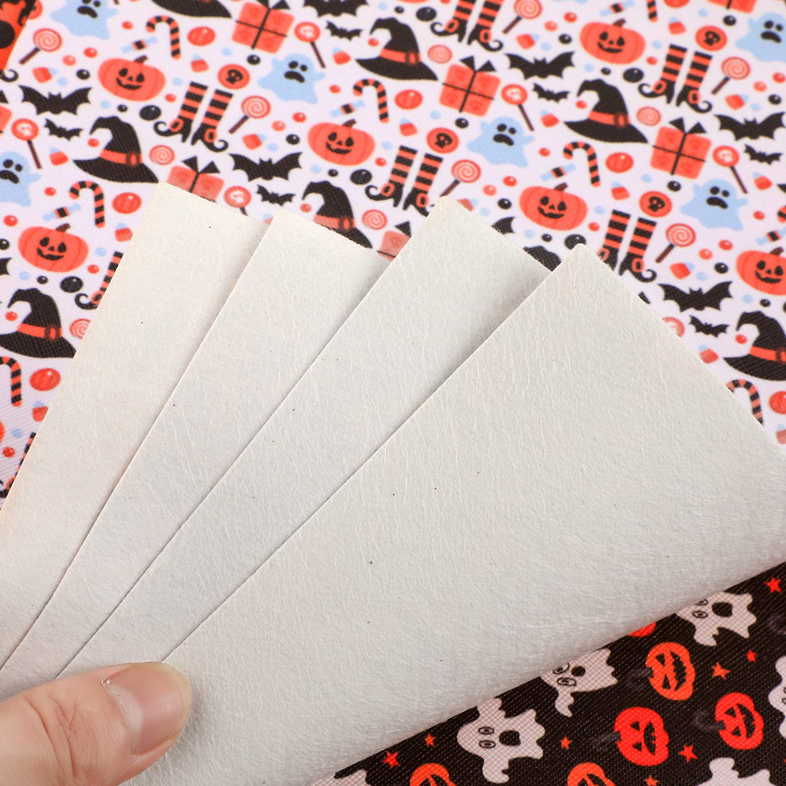 9 Pieces Halloween Faux Leather Sheets Pumpkin Ghost Bat Faux Leather Fabric Printed Leather Sheet Glitter Pearl Light Fabric Sheets 7.9 x 11.8 in for DIY Bows Earrings Making