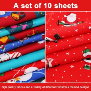 10 Pieces Christmas Fabric 18 x 22 Inch Christmas Fabric Bundles Sewing Squares Fabric Quilting Patchwork Christmas Tree Fat Quarters Precut Santa Claus Fabric Scraps for Christmas DIY Crafts