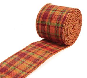 atrbb orange/red/green buffalo plaid ribbon wired edge gingham ribbon for thanksgiving decoration and bows craft,10 yards by 2.48 inches (style 6)