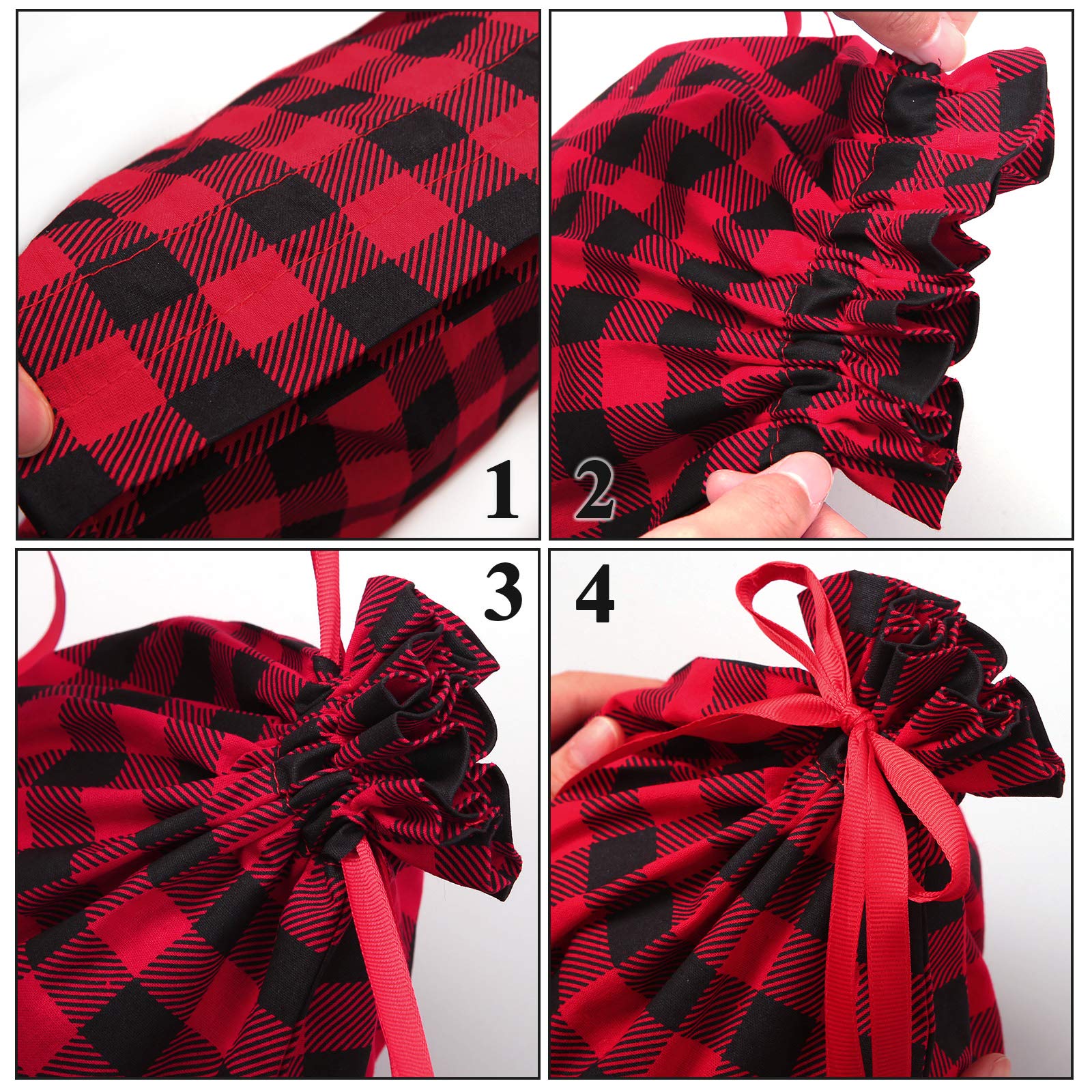 Aneco 3 Pack Christmas Cotton Buffalo Plaid Xmas Bags 23 by 17.5 Inches Large Size Drawstring Bag Stocking Storage Sack Present Party Favors Bags