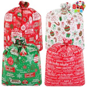 joyin 8 jumbo christmas giant goody gift bags 44” x 36” with gift tags for holiday treats, oversize xmas gifts, heavy duty party favor supplies, large goodie bags