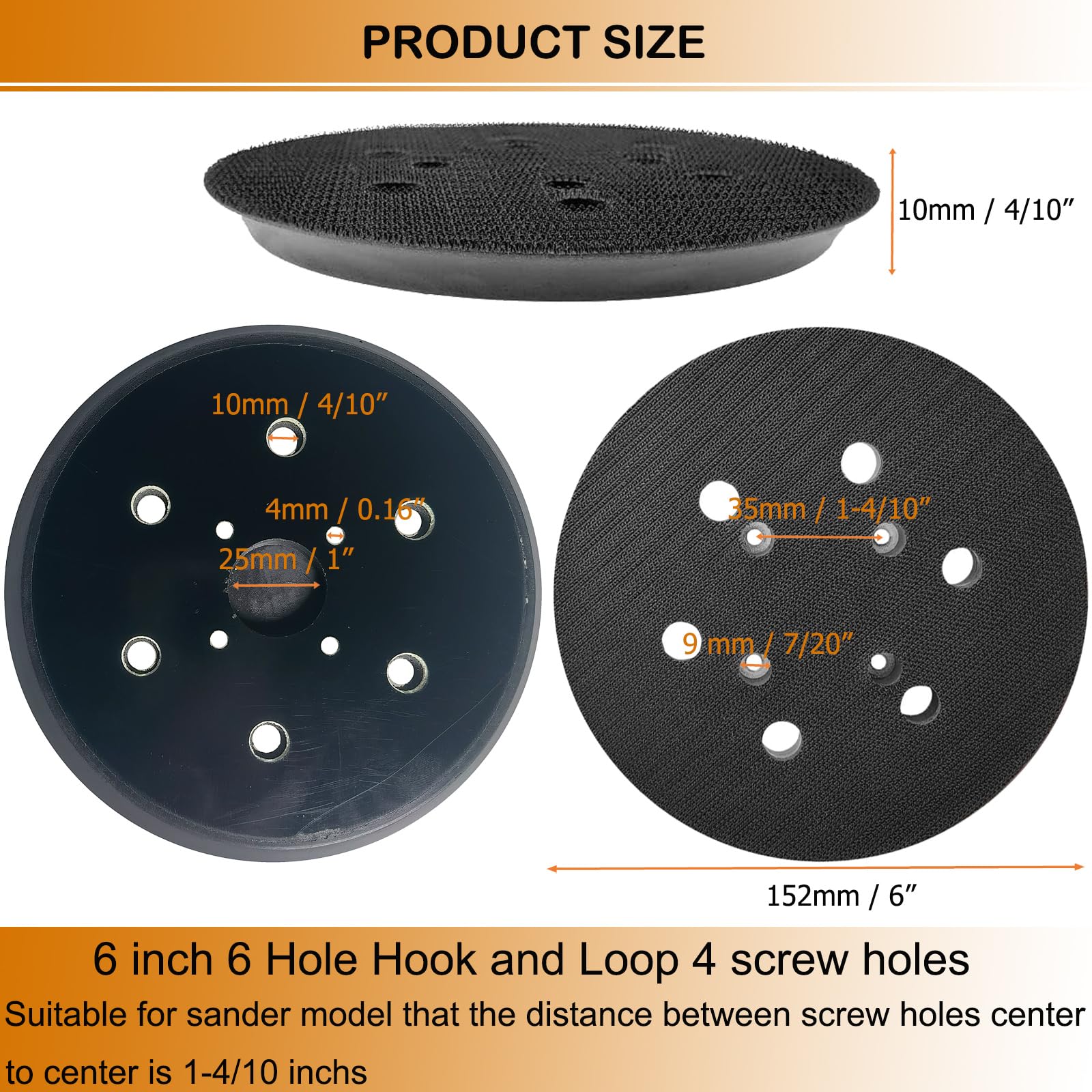 6 Inch 6 Hole Replacement Sander Pad for Ridgid R2611 Random Orbit Sander- 6" Hook and Loop Sanding Pad Work with 6 Inch Sander Disc - 2 Pack