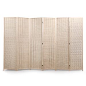 jaxpety 6 panel room divider 6ft tall folding privacy screen freestanding rustic and natural bamboo room partition for home office, natural color