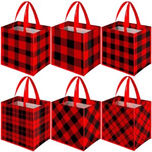 aneco 12 pieces christmas gift bags red and black plaid reusable non-woven bags christmas treat bags tote bag with handles 9.8 x 7.9 x 9.8 inch party favors