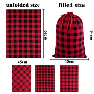 Aneco 3 Pack Christmas Cotton Buffalo Plaid Xmas Bags 23 by 17.5 Inches Large Size Drawstring Bag Stocking Storage Sack Present Party Favors Bags