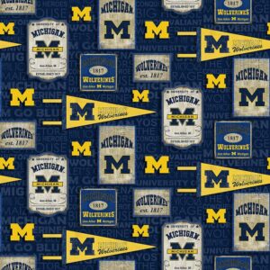 sykel entrprises university of michigan cotton fabric with vintage pennant design-sold by the full yard