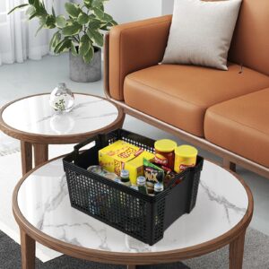 Zerdyne 6-Pack Large Plastic Stackable Storage Baskets, Rectangle Plastic Stacking Bin, Black