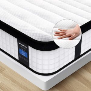 inofia full mattress, 12 inch hybrid innerspring foam mattress, double bed in a box, medium firm mattress for more comfort, full size