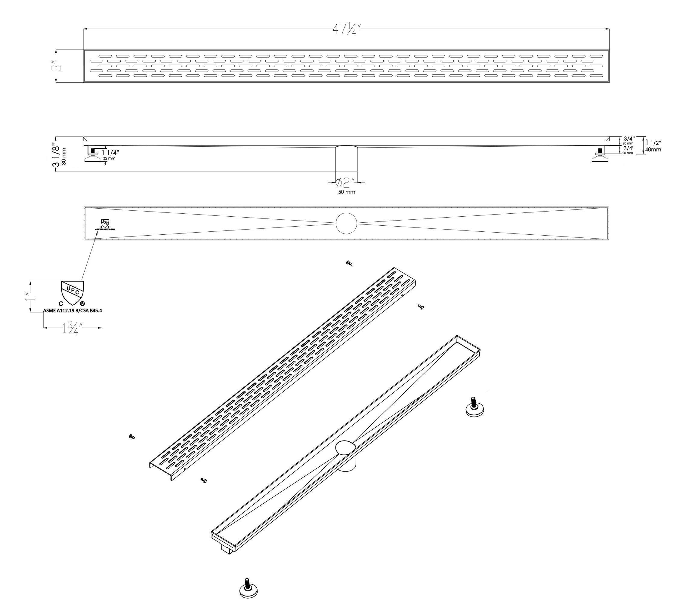 ALFI brand ABLD47C-BSS Shower Drain, Brushed Stainless Steel