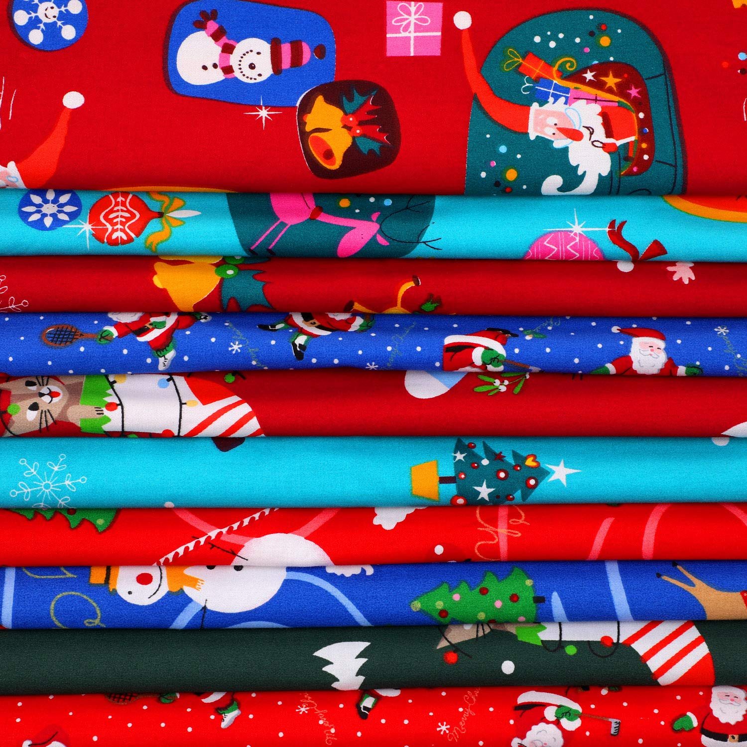 10 Pieces Christmas Fabric 18 x 22 Inch Christmas Fabric Bundles Sewing Squares Fabric Quilting Patchwork Christmas Tree Fat Quarters Precut Santa Claus Fabric Scraps for Christmas DIY Crafts