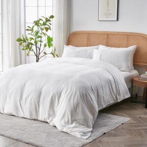 sijo airyweight tencel duvet cover, 100% lyocell derived from eucalyptus, buttery soft, best cooling sheets by architectural digest (snow, king/cal king 106"x90")