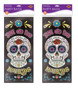 day of the dead treat bags with twist ties pack of 2