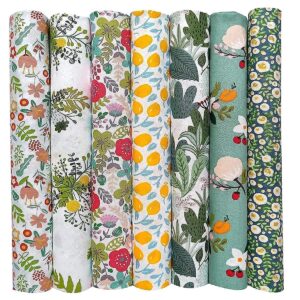 qililandiy 7 pcs floral and cactus series cotton fabric fat quarters fabric bundles 18x22 inch for sewing quilting and crafting projects