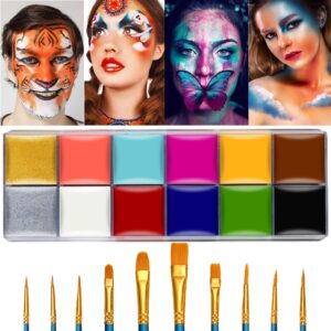 Wismee SFX Makeup Kit Professional Face Body Paint Halloween Special Effects Makeup Set with Scar Wax,10 Face Paint Brushes,Spatula Tool,2 Fake Scab Blood,Stipple Sponge Oil Based Face Painting Kit