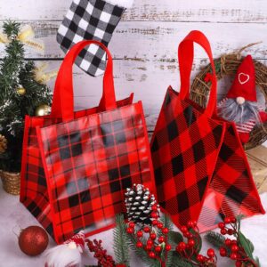 Aneco 12 Pieces Christmas Gift Bags Red and Black Plaid Reusable Non-woven Bags Christmas Treat Bags Tote Bag with Handles 9.8 x 7.9 x 9.8 Inch Party Favors