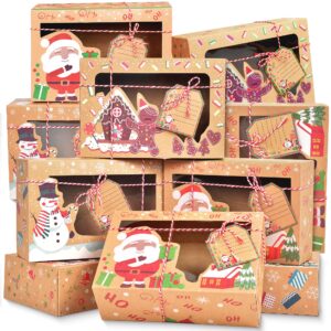 15 pcs christmas cookie boxes, christmas treat boxes for donuts cupcake candy gift giving, holiday gift baking box christmas kraft paper boxes with christmas tags & ribbons