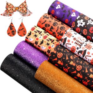 9 pieces halloween faux leather sheets pumpkin ghost bat faux leather fabric printed leather sheet glitter pearl light fabric sheets 7.9 x 11.8 in for diy bows earrings making