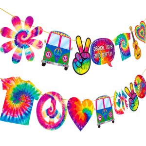 2pcs tie dye birthday banner tie dye birthday party supplies tie dye party garland decorations for tie dye party art retro 60s 70s theme hippie carnival baby shower birthday party supplies