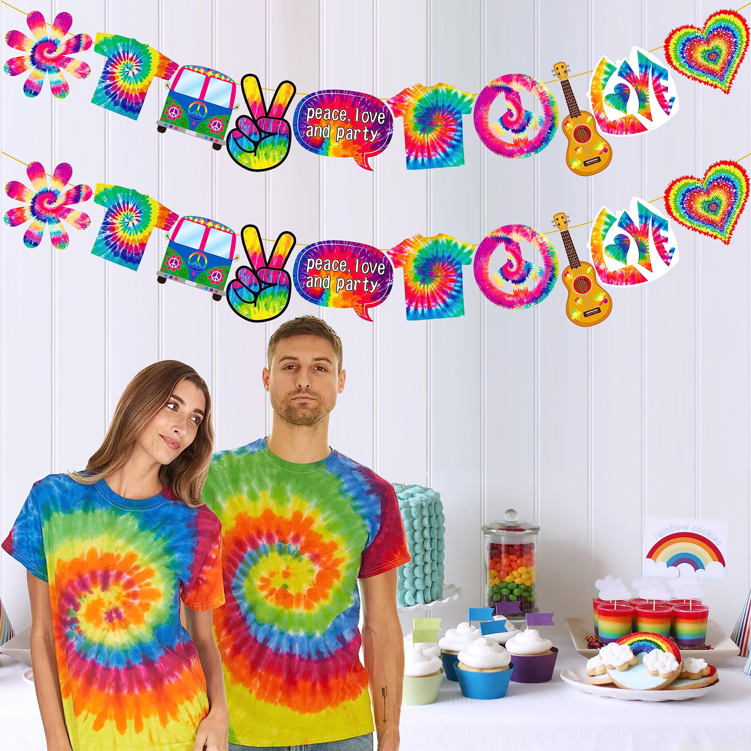 2pcs Tie Dye Birthday Banner Tie Dye Birthday Party Supplies Tie Dye Party Garland Decorations for Tie Dye Party Art Retro 60s 70s Theme Hippie Carnival Baby Shower Birthday Party Supplies