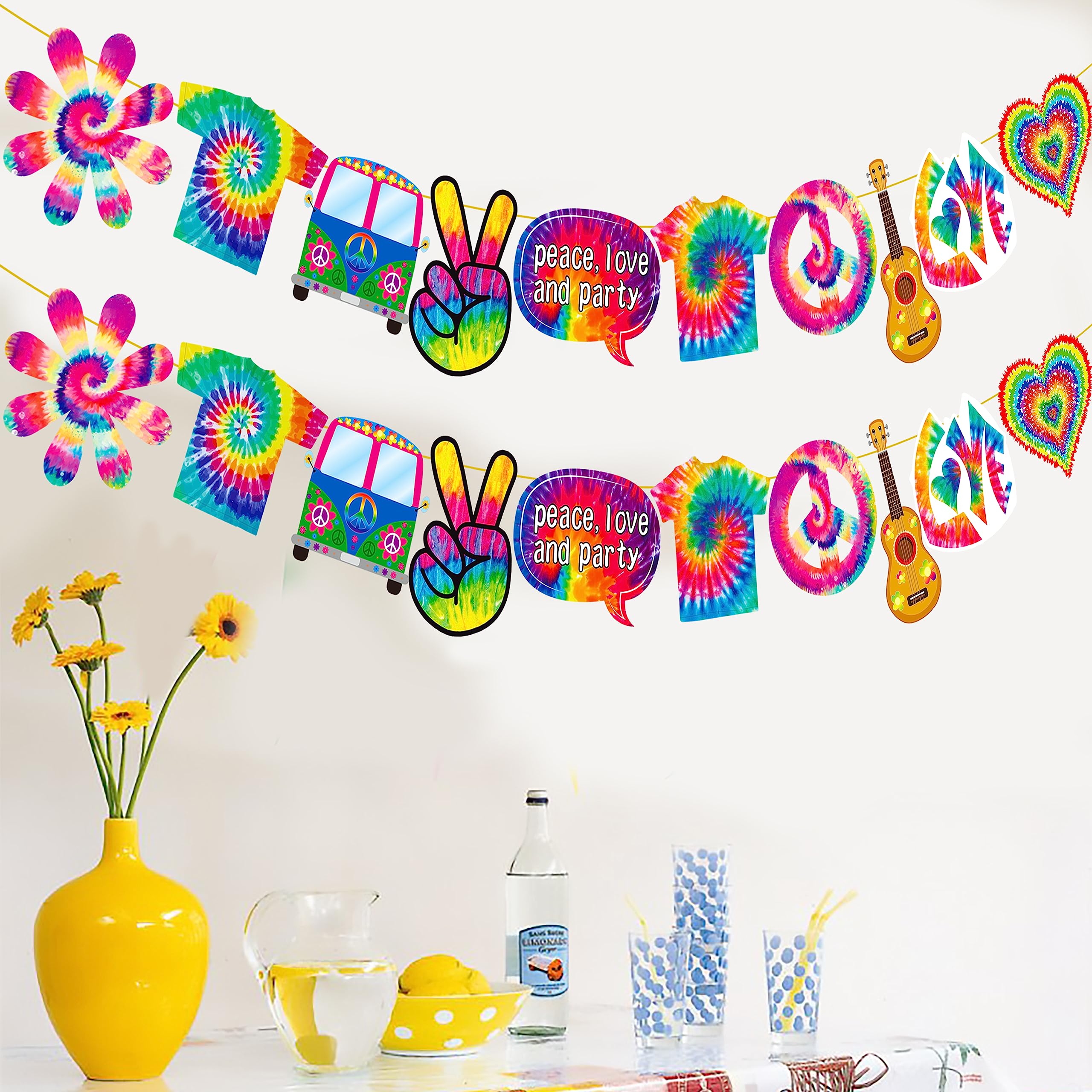 2pcs Tie Dye Birthday Banner Tie Dye Birthday Party Supplies Tie Dye Party Garland Decorations for Tie Dye Party Art Retro 60s 70s Theme Hippie Carnival Baby Shower Birthday Party Supplies