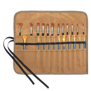 Denifiter Waxed Canvas Roll-up Pencil Bag, Heavy Duty Artist Paint Brushes Organize Pouch (Khaki)