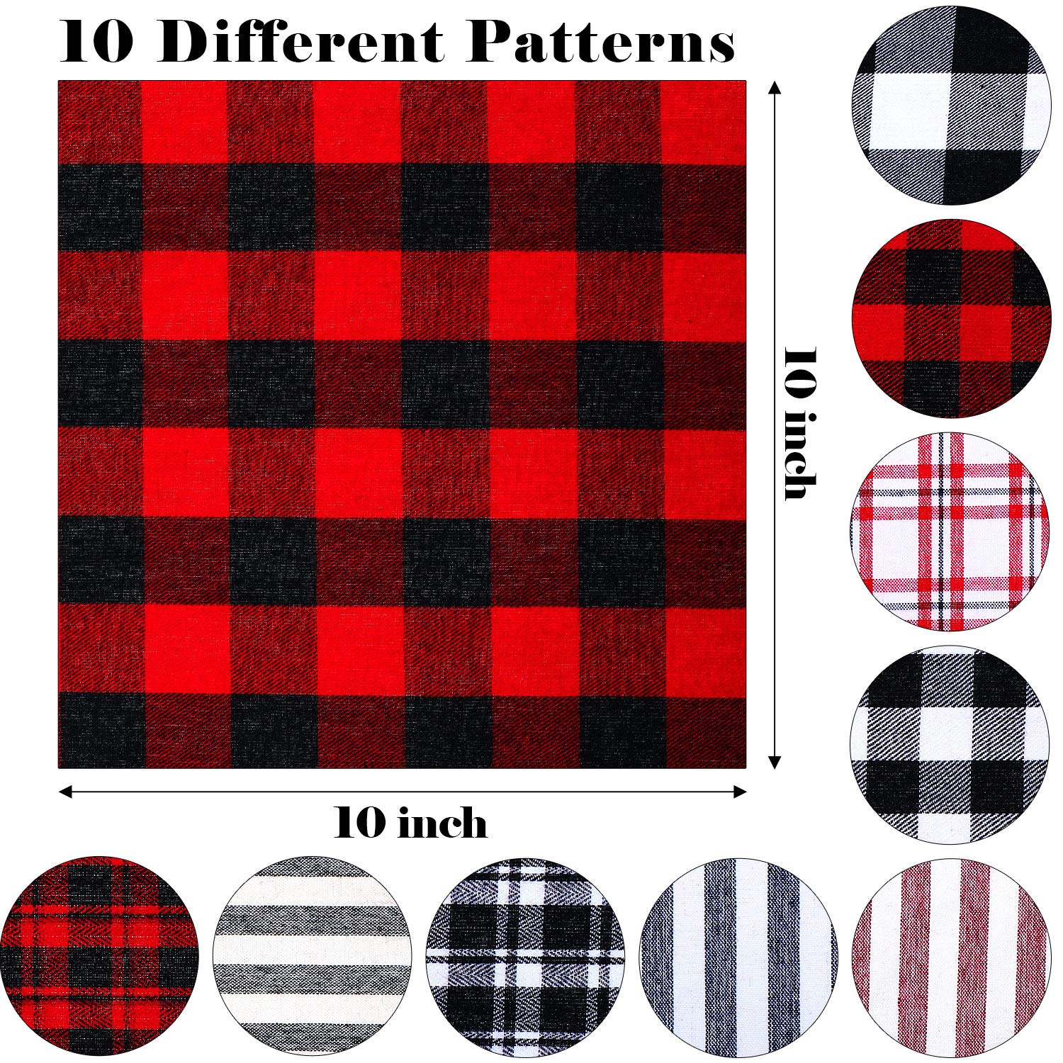 Tatuo 10 Pieces Christmas Fabric Squares Bundles 10 x 10 Inch Buffalo Plaid Cotton Fabric Squares Charm Precut Checked Quilting Fabric for Christmas Holiday DIY Sewing Crafts