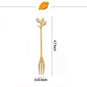 AnSaw 10-Piece Gold Mini Leaf Dessert Forks Set - 4.7" Elegant Stainless Steel Fruit, Appetizer, Cake & Salad Forks - Perfect for Cocktail Parties & Home Use