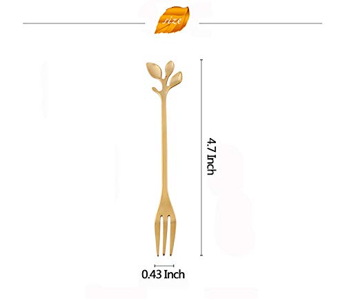 AnSaw 10-Piece Gold Mini Leaf Dessert Forks Set - 4.7" Elegant Stainless Steel Fruit, Appetizer, Cake & Salad Forks - Perfect for Cocktail Parties & Home Use