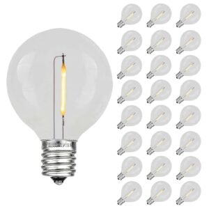 novelty lights 25 pack g50 led light bulbs, e17 c9 intermediate screw base shatterproof outdoor string lights clear globe bulbs, edison light bulbs for patio decor, warm white, 0.6 watt