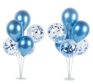 blue balloons stand kit table decorations,2 set with 14 sticks,14 cups,2 base,12 blue metallic balloons 6 blue confetti balloons for,baby shower,graduation,anniversary table party decorations