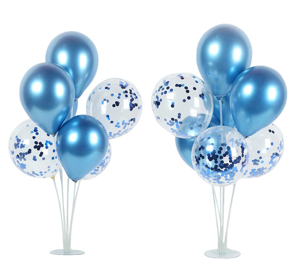 Blue Balloons Stand Kit Table Decorations,2 Set with 14 Sticks,14 Cups,2 Base,12 Blue Metallic Balloons 6 Blue Confetti Balloons for,Baby Shower,Graduation,Anniversary Table Party Decorations