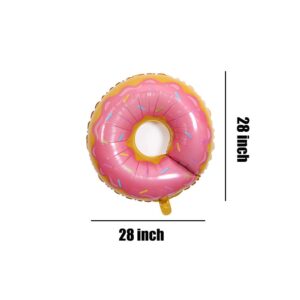 HORUIUS Donut Balloons Sweet Candy Donut Shaped Aluminum Foil Mylar Balloons for Donut Theme Birthday Party Supplies Baby Shower Wedding Donut Time Balloons Decorations 28 inch 4PCS