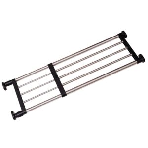 hershii expandable closet tension shelf rod adjustable metal storage rack cabinet organizer diy divider separator shelves for wardrobe cupboard kitchen bathroom, black, 33.07-46.26inches