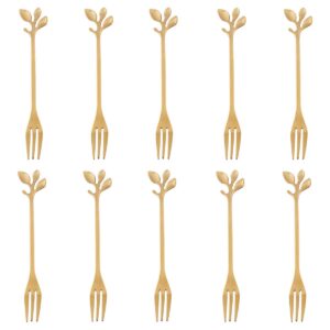 ansaw 10-piece gold mini leaf dessert forks set - 4.7" elegant stainless steel fruit, appetizer, cake & salad forks - perfect for cocktail parties & home use