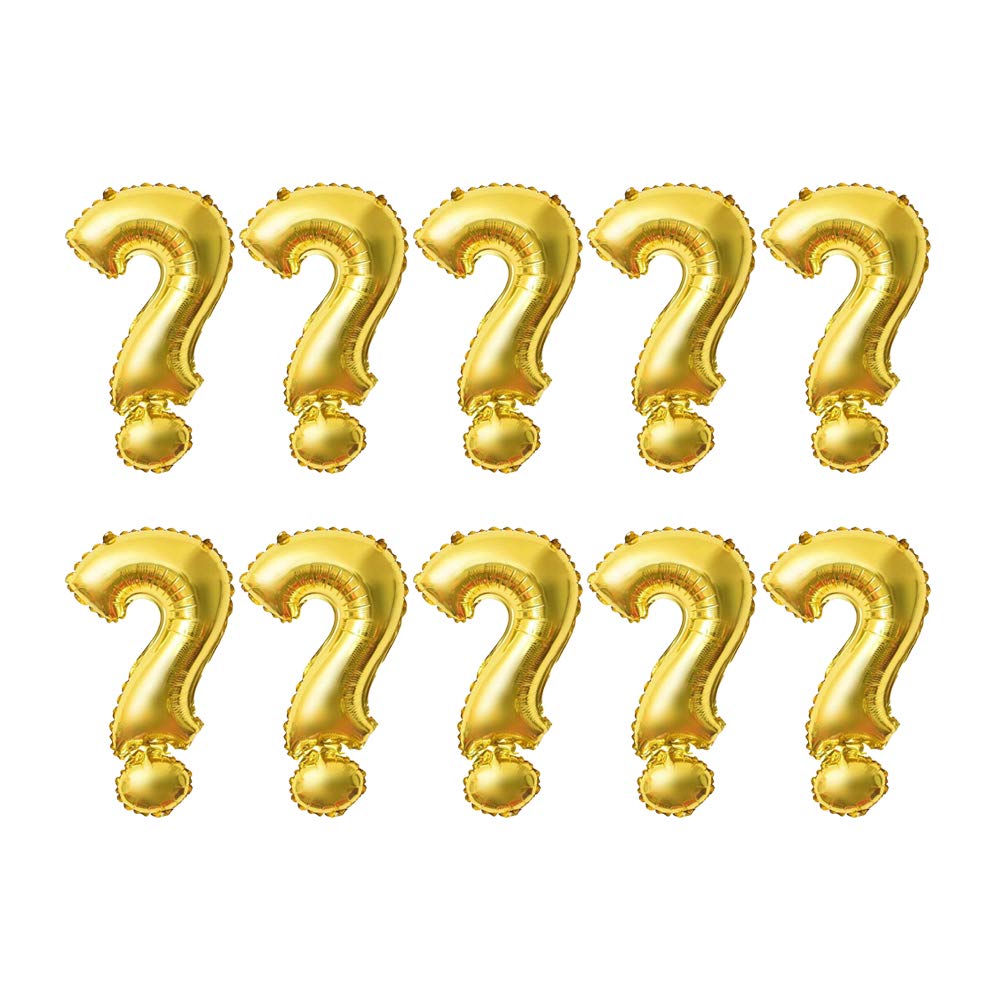 HORUIUS Symbol Question Mark Balloons Gold Question Mark Shaped Foil Mylar Balloons for Baby Shower Gender Reveal Party Supplies Decorations 16 inch 10 PCS