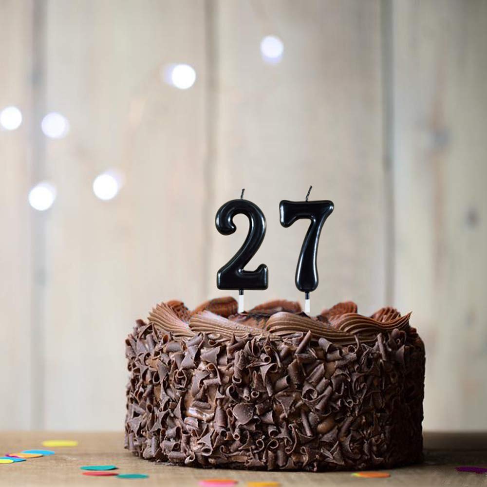 Black Number 2 Birthday Candles 2nd Two Second Year Bady Roman Numberal Cool Cake Happy Candle for Kids Men Women No 20 21 22 23 24 25 26 27 28 29